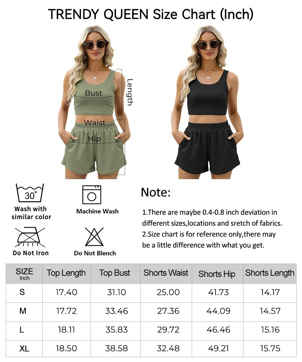 Trendy Queen Two Piece Summer Outfits 2 Piece Sets 2025 Sleeveless Matching Lounge Crop Top High Waisted Short Green XL