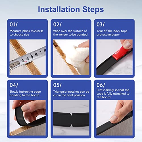 FAKILO U-Shape Edge Banding, 16.4ft TPE Self Adhesive Veneer Edging Trim Flexible Edge Protector, Furniture Edge Strip for Countertop Table Cabinets Shelves Restoration (7/20'' (9mm),Black)