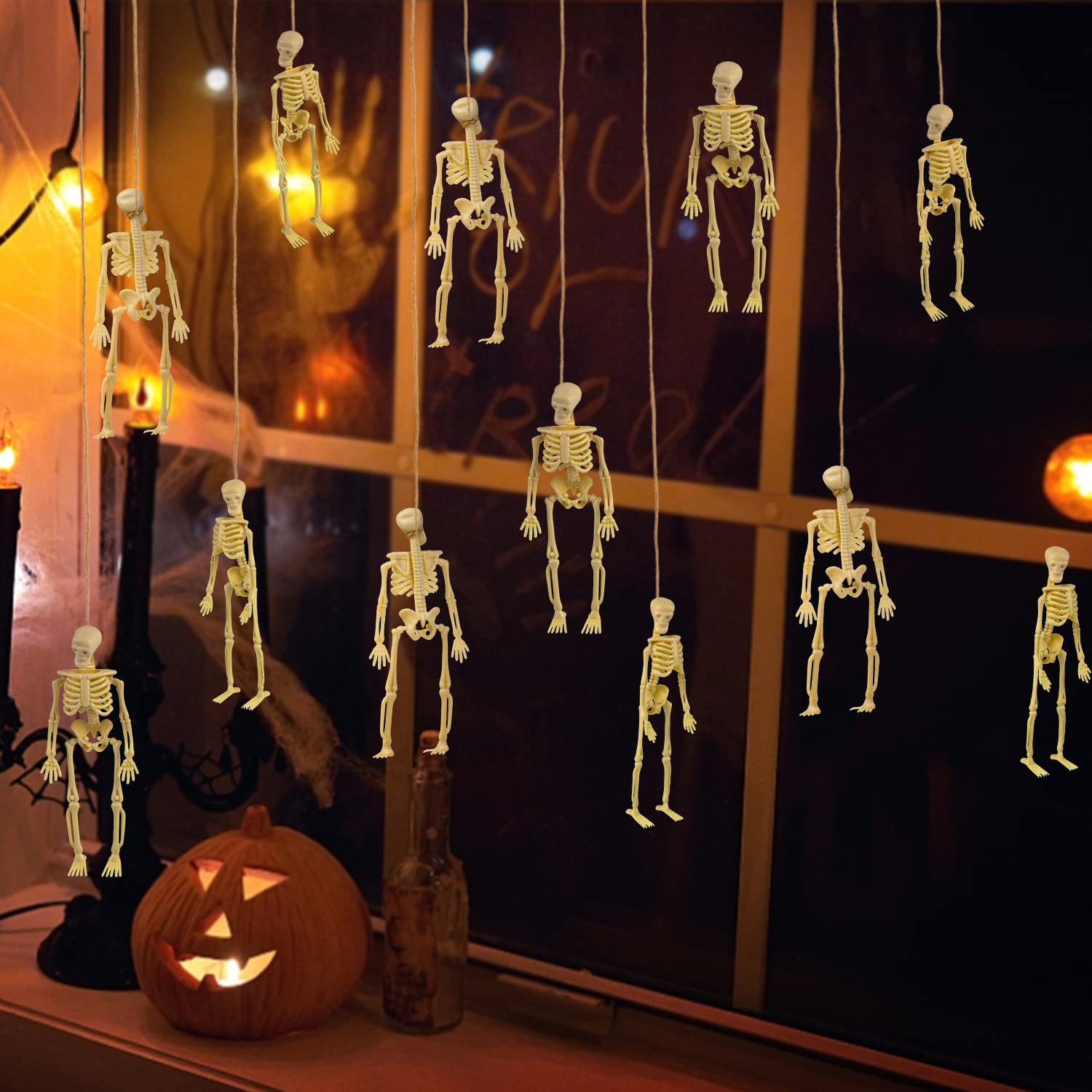 FINGOOO Mini Skeleton Figurines, 12Pcs 6 Inch Small Skeletons Halloween Decorations for Craft Haunted House Accessories Party Favors