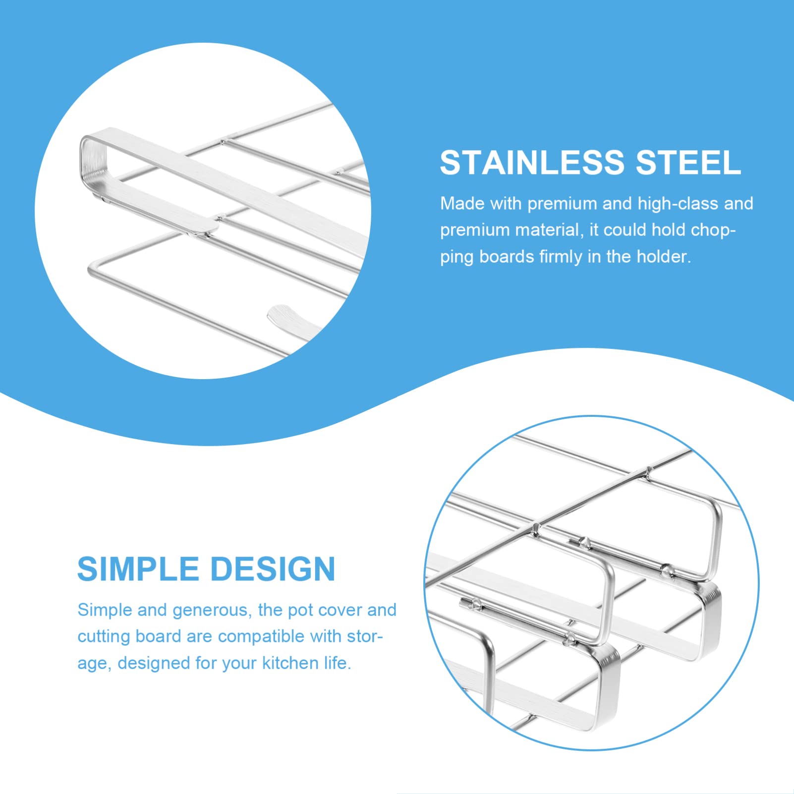 SHERCHPRY Kitchen Countertop Storage Rack Metal Cutting Board Holder Under Cabinet Shelf Pot Pan Lids Rack Organizer Shelf Stand Silver