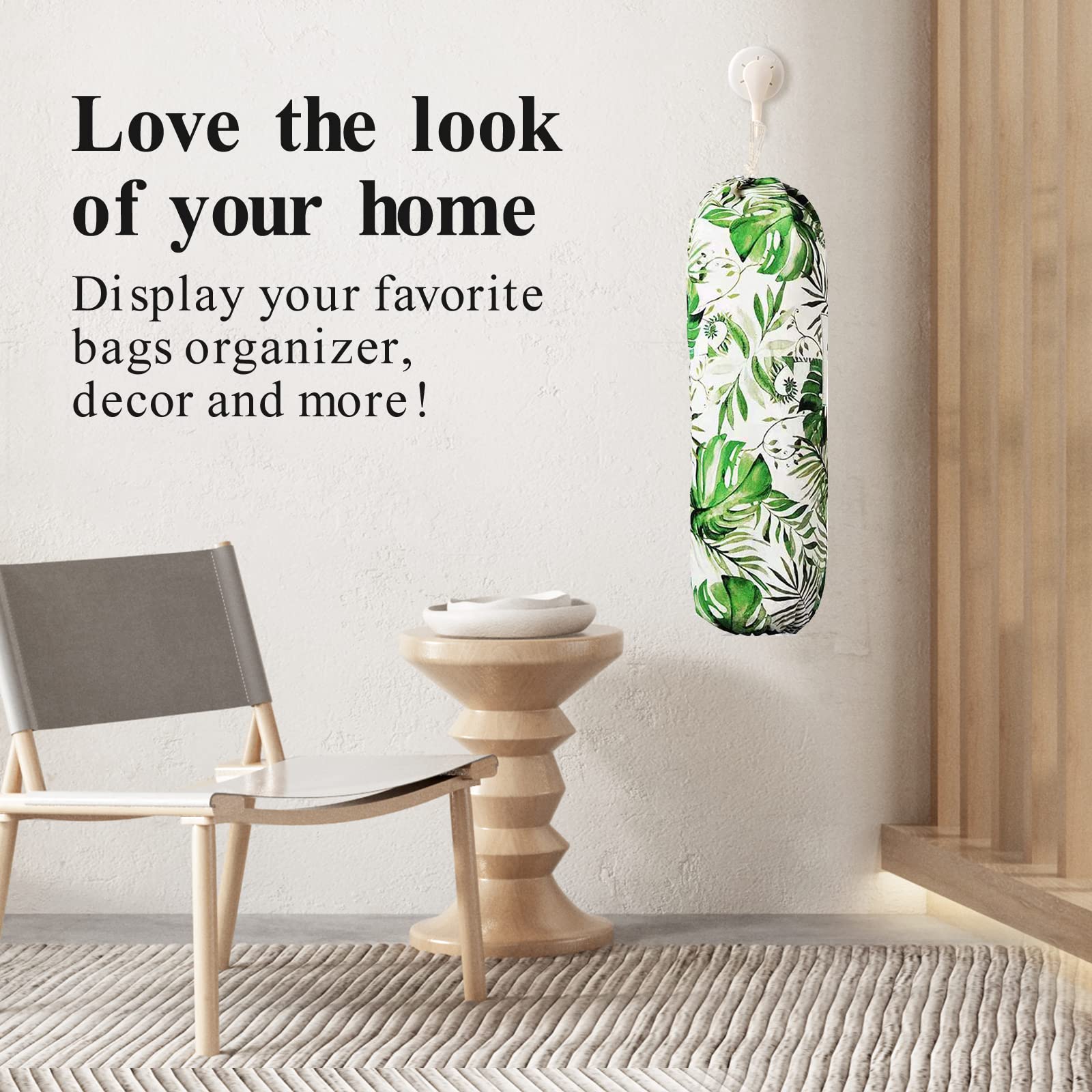 TOGETRUE Plastic Bag Holder, Wall Mount Plastic Bag Organizer Dispenser, Heavy Duty Grocery Bag Storage Holder, Hanging Shopping Bag Holder for Home Kitchen Camper (Green Leaves 2 Pcs)