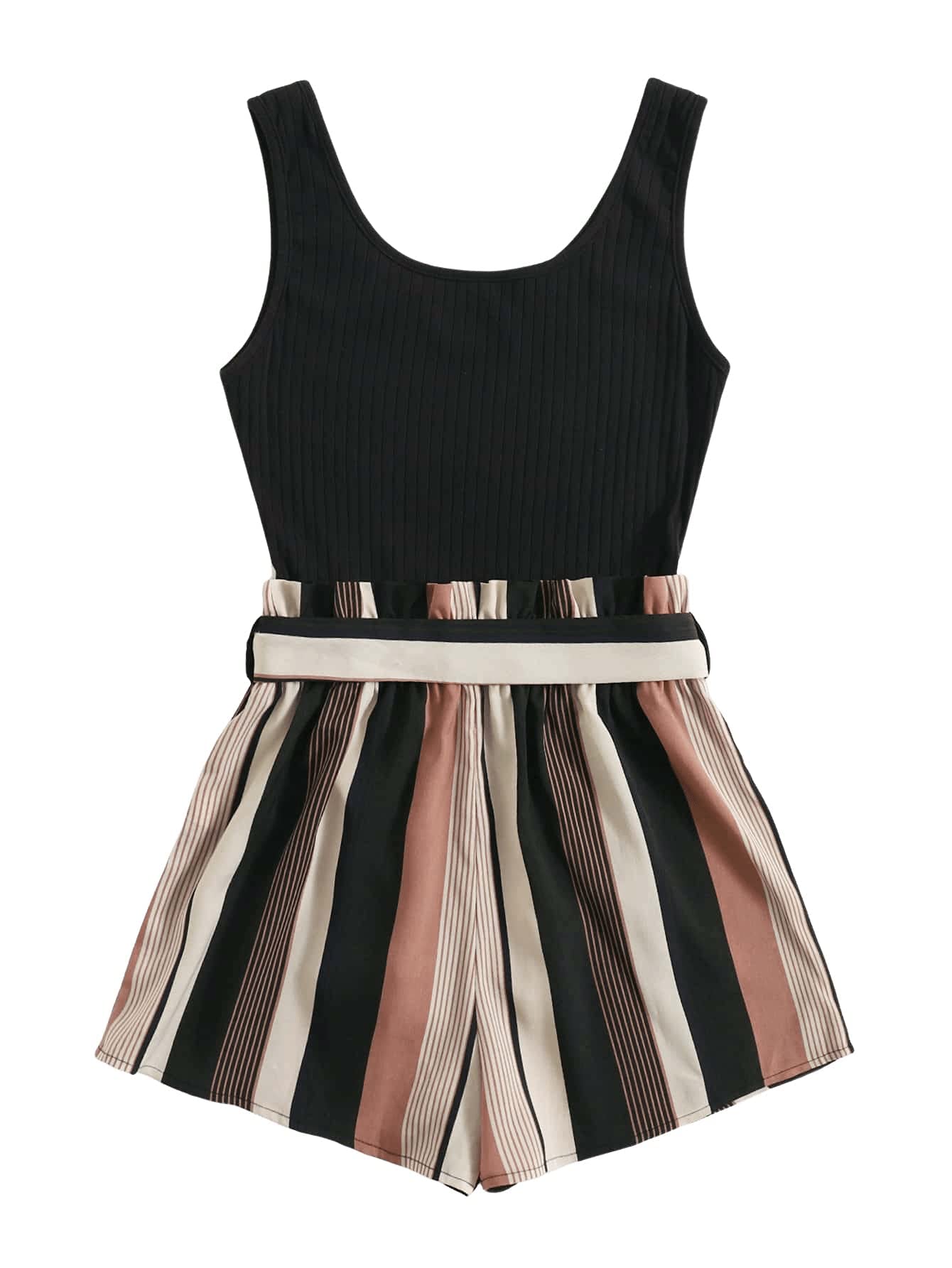 SOLY HUX Women's Summer Sleeveless Belted Tank Romper Short Jumpsuit Black XL