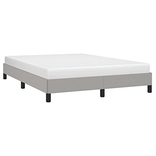 vidaXL Bed Frame Home Indoor Bedroom Bed Accessory Wooden Fabric Upholstered Double Bed Base Furniture Light Gray 53.9"x74.8" Full Fabric