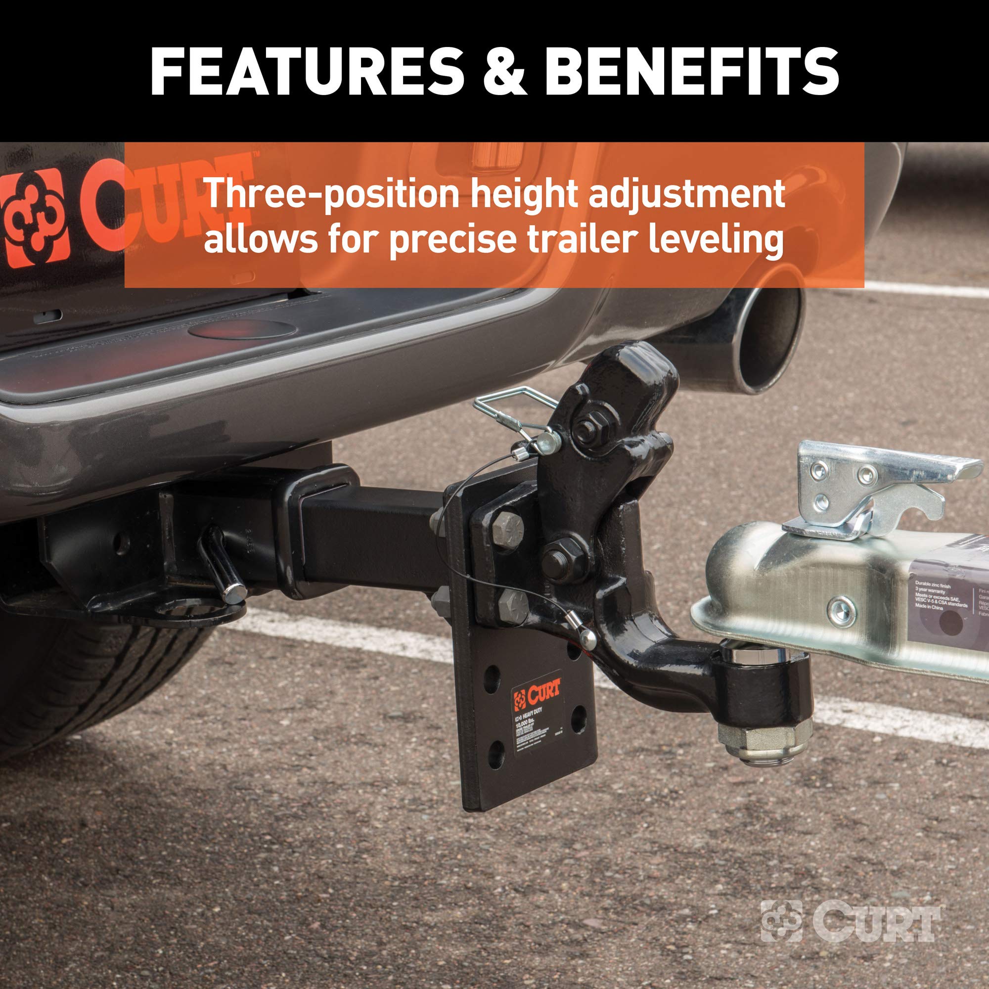 CURT 48328 Adjustable Pintle Mount for 2-Inch Hitch Receiver, 15,000 lbs, 6-1/2-Inch Drop, 6-Inch Length, Carbide Black Powder Coat
