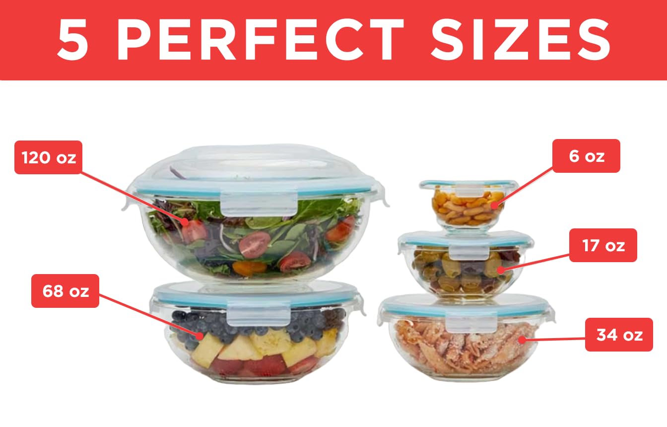 EatNeat 8 pc Round Glass Food Storage Containers With Lids – Premium Glass Meal Prep Containers, Kitchen Food Storage Containers, Clear Lunch Box, Containers For Food, Food Containers for Organizing