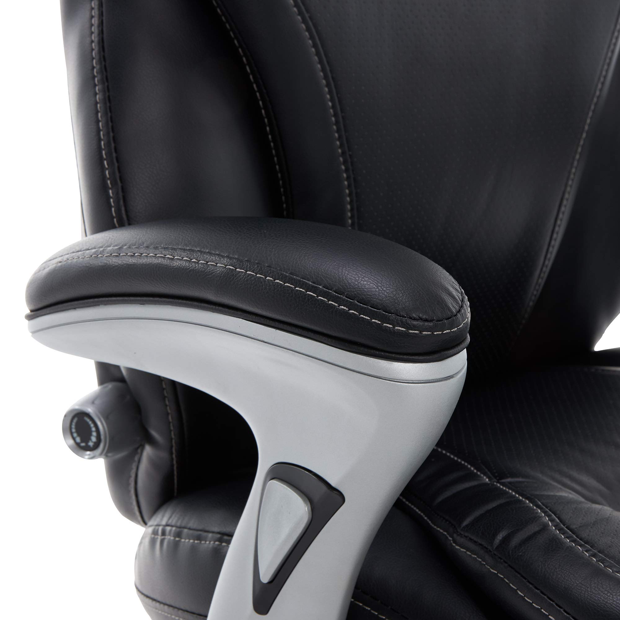 Serta Ergonomic Leather Computer Chair with Layered Memory Foam, Contoured Lumbar, Pillowed Headrest Executive Adjustable Office, Black 25.25D x 29W x 44.5H in