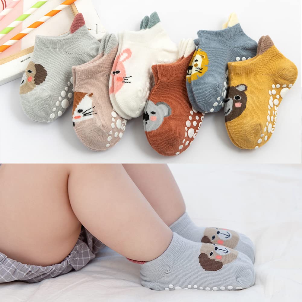 Exegawe Baby Socks with Grippers 5 Pairs Toddler Kids Cartoon Floor Ankle Non Slip Socks(Style B, L/3-5T)