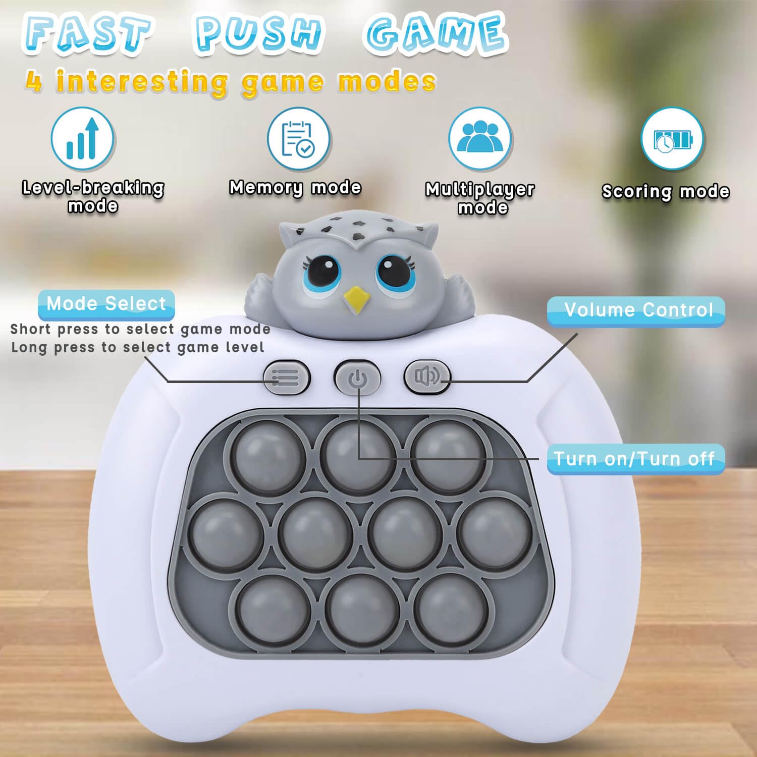 Fast Push Game, Upgraded Pop Fidget Light Up Bubble Handheld Game Toys, Electronic Quick Push Game Fidget Sensory Toys for Autistic Children, Great Birthday for Boys Girls & Teens
