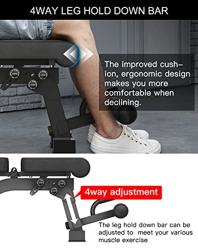 YOUTEN 1000 LB Weight Bench Heavy Capacity | 9-4-4 Almost 90° Adjustable Incline Decline Exercise Bench Press for Home Gym More Stable and Durable | Foldable Training Lifting Bench | Dragon Flag Handle for Abdominal Arm Workout