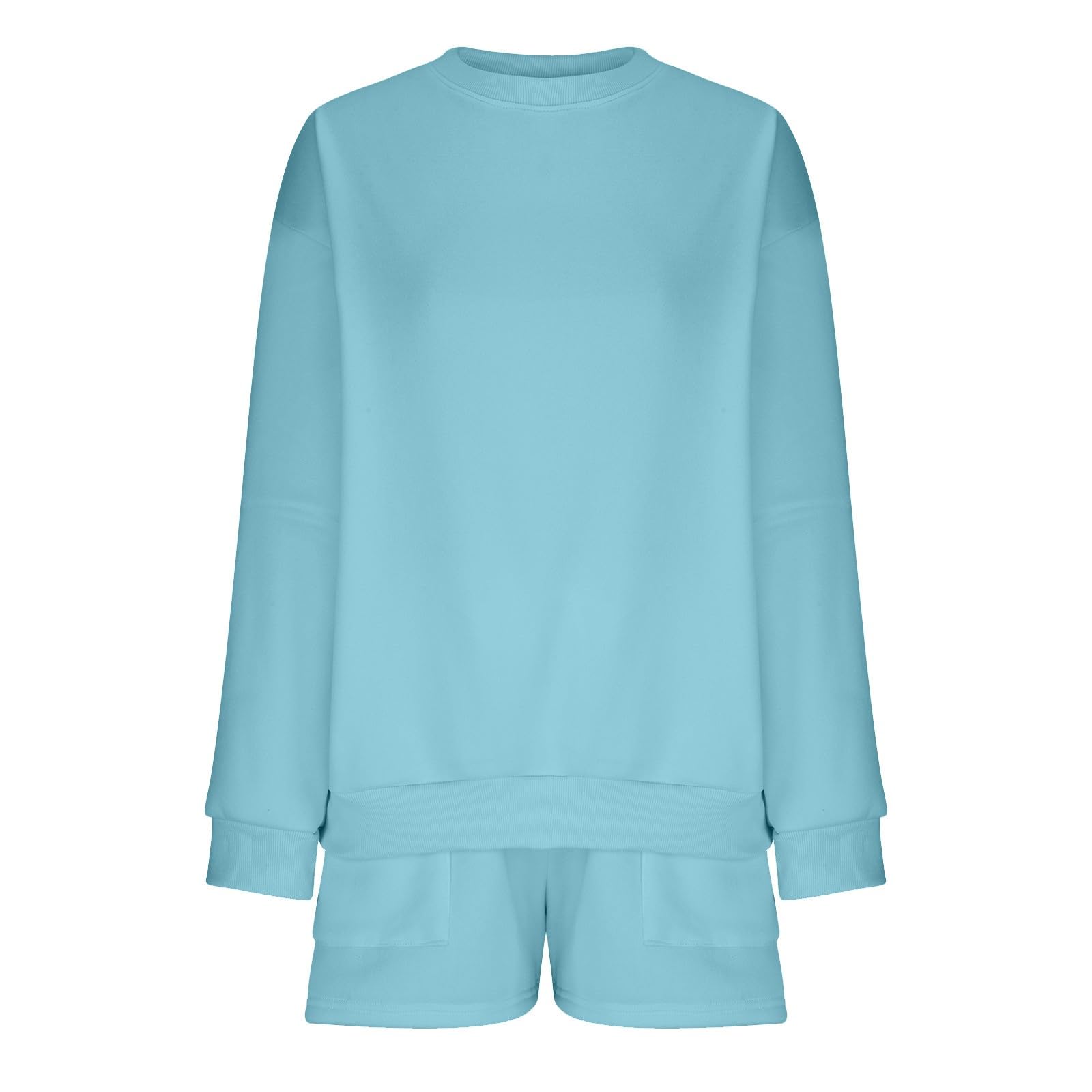 coupons and promo codes for prime Women Loungewear Workout Athletic Tracksuits Long Sleeve Tops Sweatshirt Shorts Casual Suit Sets womens sleep set Light Blue 2X