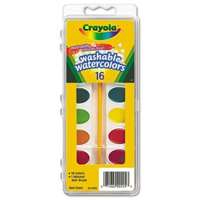 Crayola LLC Products - Watercolors, Washable, Plastic Handle Brush, Plastic Box, 16/ST - Sold as 1 ST - Washable watercolor sets are ideal for children's artistic expression. Semi-moist formula contains fine pigments. Watercolors come in a plastic box and