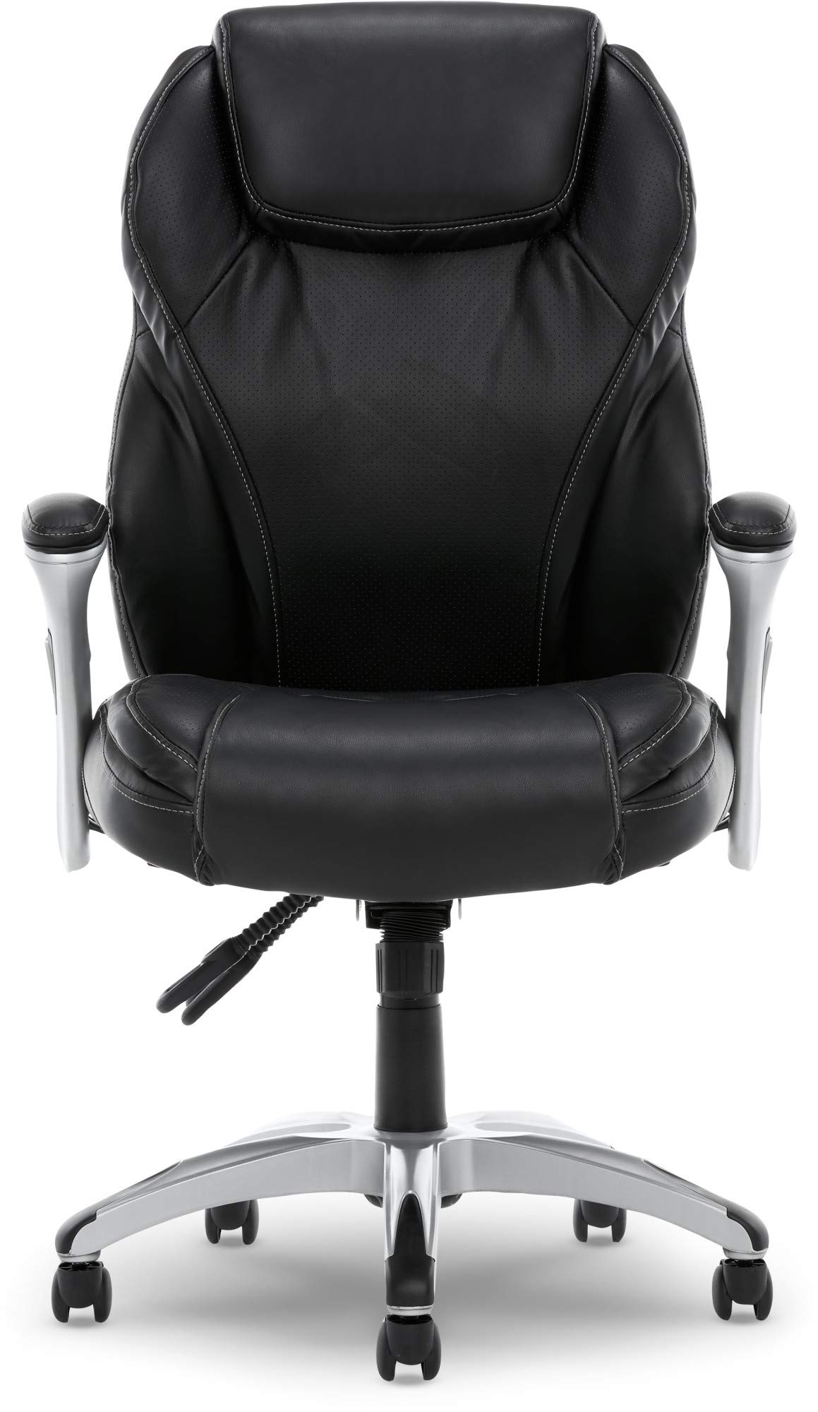 Serta Ergonomic Leather Computer Chair with Layered Memory Foam, Contoured Lumbar, Pillowed Headrest Executive Adjustable Office, Black 25.25D x 29W x 44.5H in