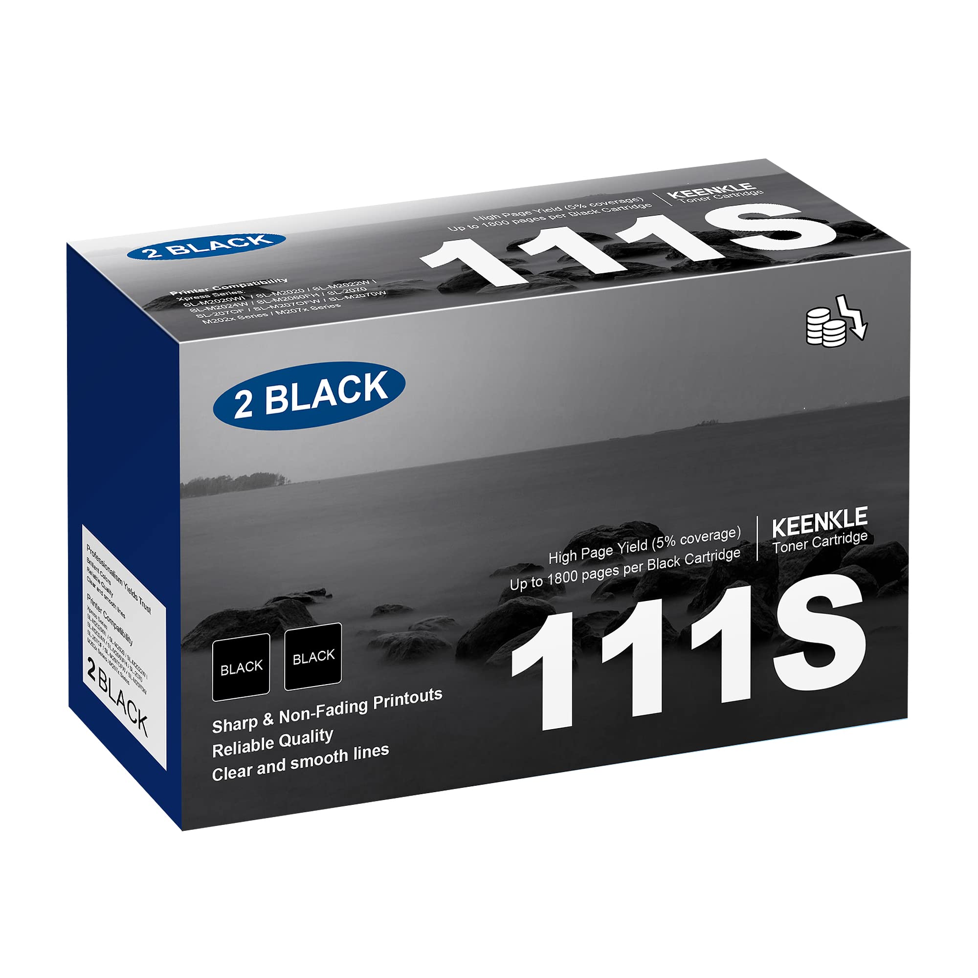 MLT-D111S Compatible Toner Cartridge Replacement for Samsung MLT-D111S 111S MLT111S D111S to Use with Samsung Xpress M2020W M2070FW M2070W M2020 M2024W Printer (Black, 2 Pack)