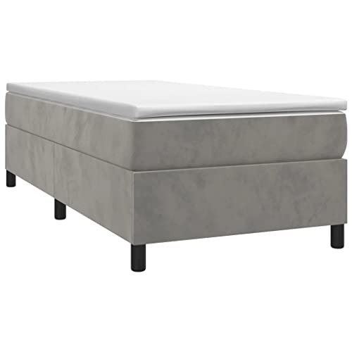 vidaXL Box Spring Bed Frame Home Indoor Bed Accessory Bedroom Upholstered Single Bed Base Furniture Light Gray 39.4"x74.8" Twin Velvet