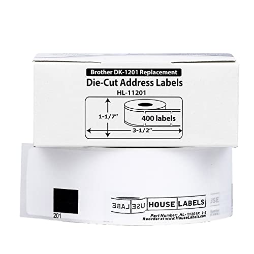 HOUSELABELS Compatible with DK-1201 Replacement Roll for Brother QL Label Printers; 400 Removable Adhesive Address Labels; 1-1/7" x 3-1/2" (29mm*90mm) with 1 Reusable Cartridge - 2 Rolls