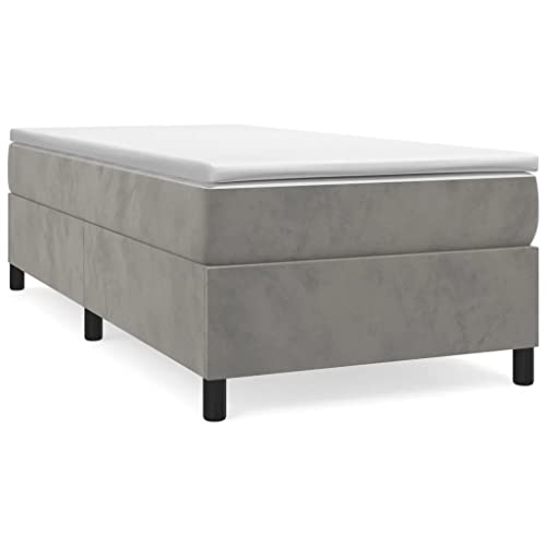vidaXL Box Spring Bed Frame Home Indoor Bed Accessory Bedroom Upholstered Single Bed Base Furniture Light Gray 39.4"x74.8" Twin Velvet