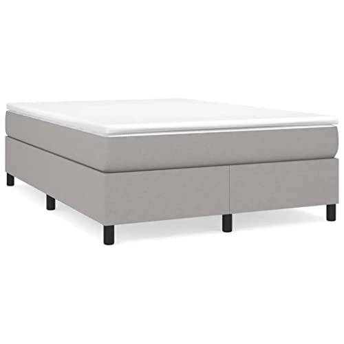 vidaXL Box Spring Bed Frame Home Indoor Bedroom Bed Accessory Wooden Upholstered Double Bed Base Furniture Light Gray 53.9"x74.8" Full Fabric