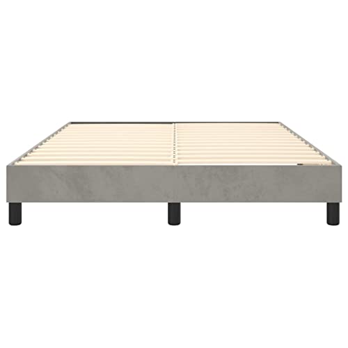 vidaXL Box Spring Bed Frame Home Indoor Bedroom Bed Accessory Wooden Upholstered Double Bed Base Furniture Light Gray 53.9"x74.8" Full Velvet