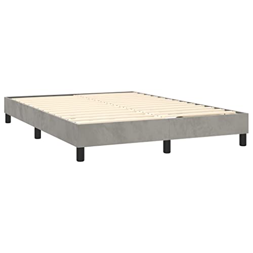 vidaXL Box Spring Bed Frame Home Indoor Bedroom Bed Accessory Wooden Upholstered Double Bed Base Furniture Light Gray 53.9"x74.8" Full Velvet
