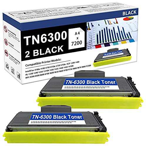 2 Pack Compatible TN6300 Toner Cartridge Replacement for Brother DCP-1200 HL-1250 1270N 1435 1440 1450 1470N MFC-8600 8700 9700 9800 9880 IntelliFax-4100 4750e 5750e Printer,Sold by HOBBYUNION
