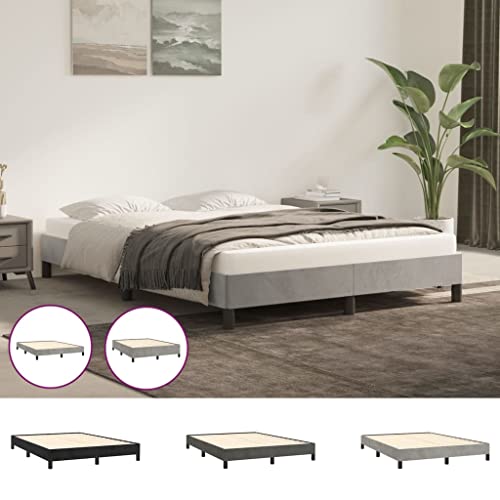 vidaXL Box Spring Bed Frame Home Indoor Bedroom Bed Accessory Wooden Upholstered Double Bed Base Furniture Light Gray 53.9"x74.8" Full Velvet