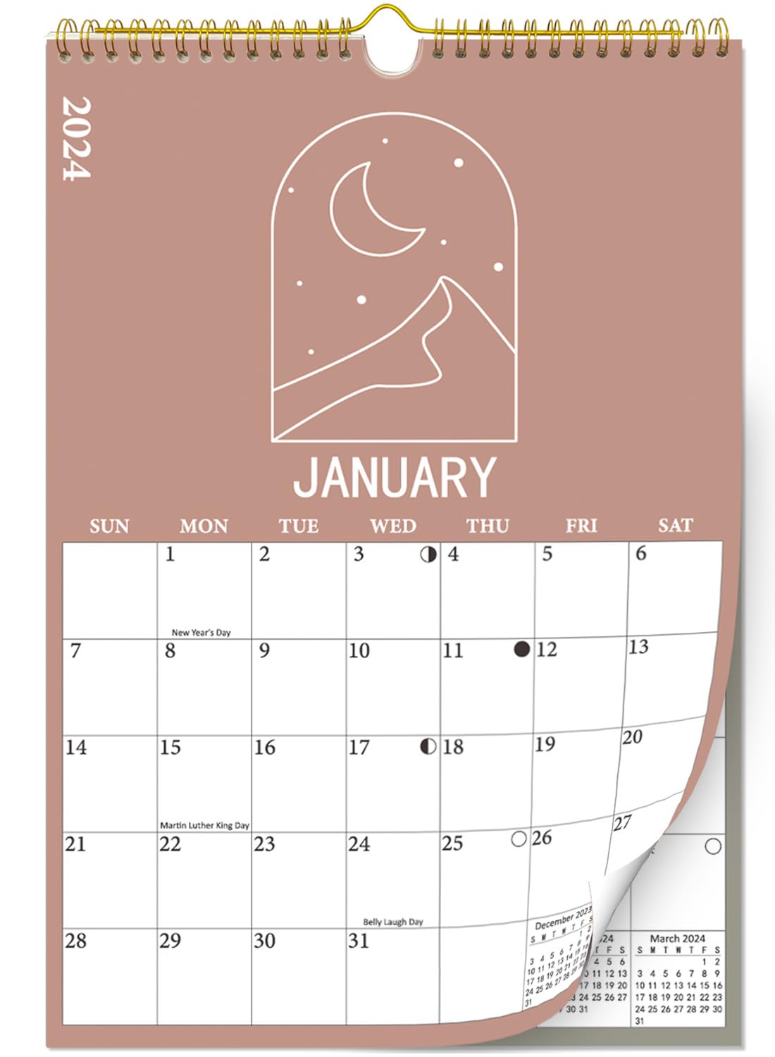 2024 Calendar - Wall Calendar From January 2024 to December 2024, 2024 Aesthetic Modern Boho Vertical Hanging Large Calendar with Moon Phases, Perfect for Monthly Organizing & Planning, 10"×14.5"