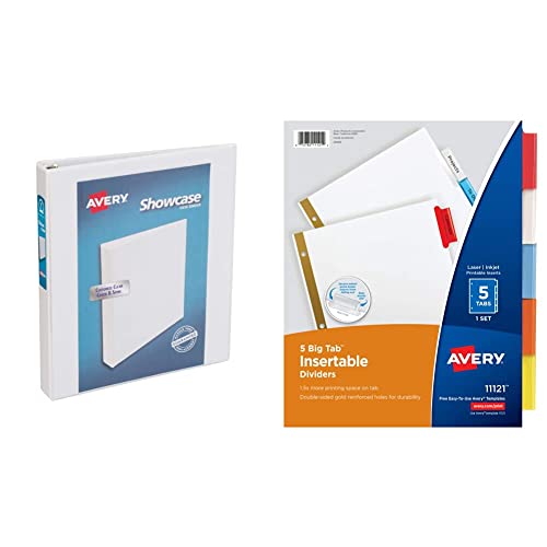 Avery Economy Showcase View Binder with 1 Inch Round Ring, White, 1 Binder (19601) & 11121 Insertable Big Tab Dividers, 5-Tab, Letter