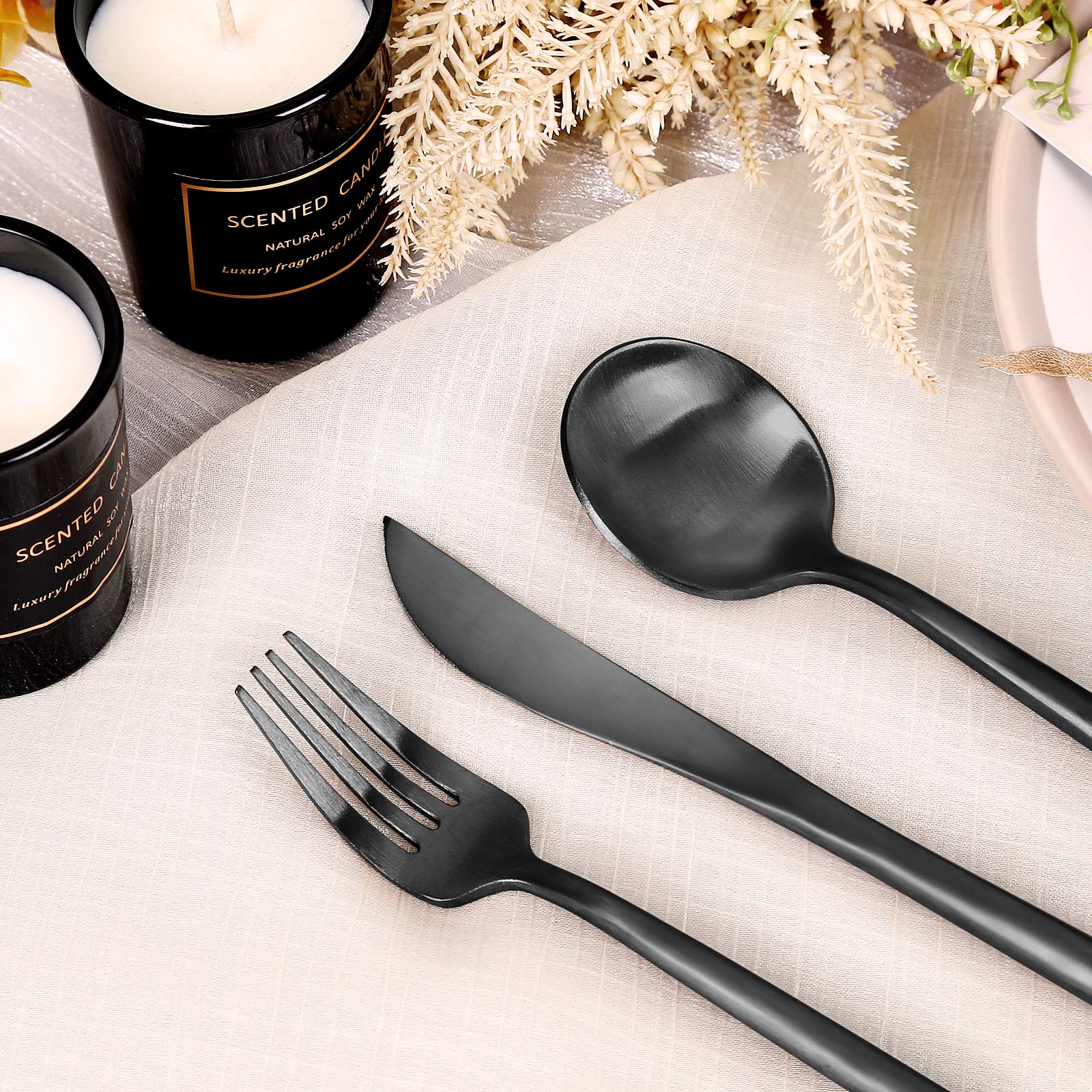Matte Black Silverware Set 30 Pieces, FAMEWARE Stainless Steel Flatware Set,Service for 6,Kitchen Utensil Set, Tableware Cutlery Set, Satin Finished Polished & Dishwasher Safe
