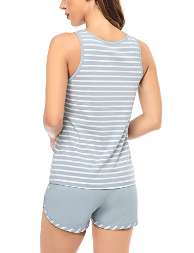 COLORFULLEAF Womens Cotton Pajamas Set Racerback Tank Top and Shorts Pjs Sets Sexy Sleeveless Sleepwear (Light Blue, XL)