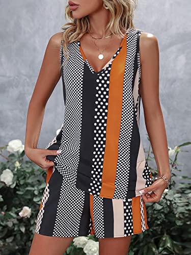 WDIRARA Women's Casual Camisole Two-Piece Outfits Summer Sleeveless V Neck Polka Dot Print Tank Top & Shorts Multicolor XL