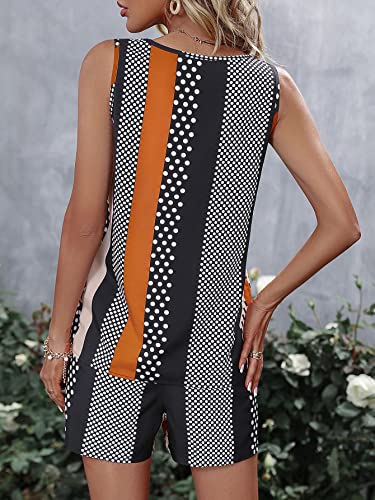 WDIRARA Women's Casual Camisole Two-Piece Outfits Summer Sleeveless V Neck Polka Dot Print Tank Top & Shorts Multicolor XL