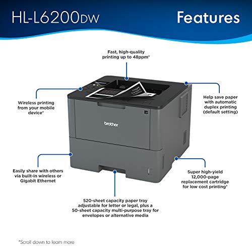 Brother HL-L6200DW Business Laser Printer with High Yield Toner Bundle , 520 Sheet Capacity