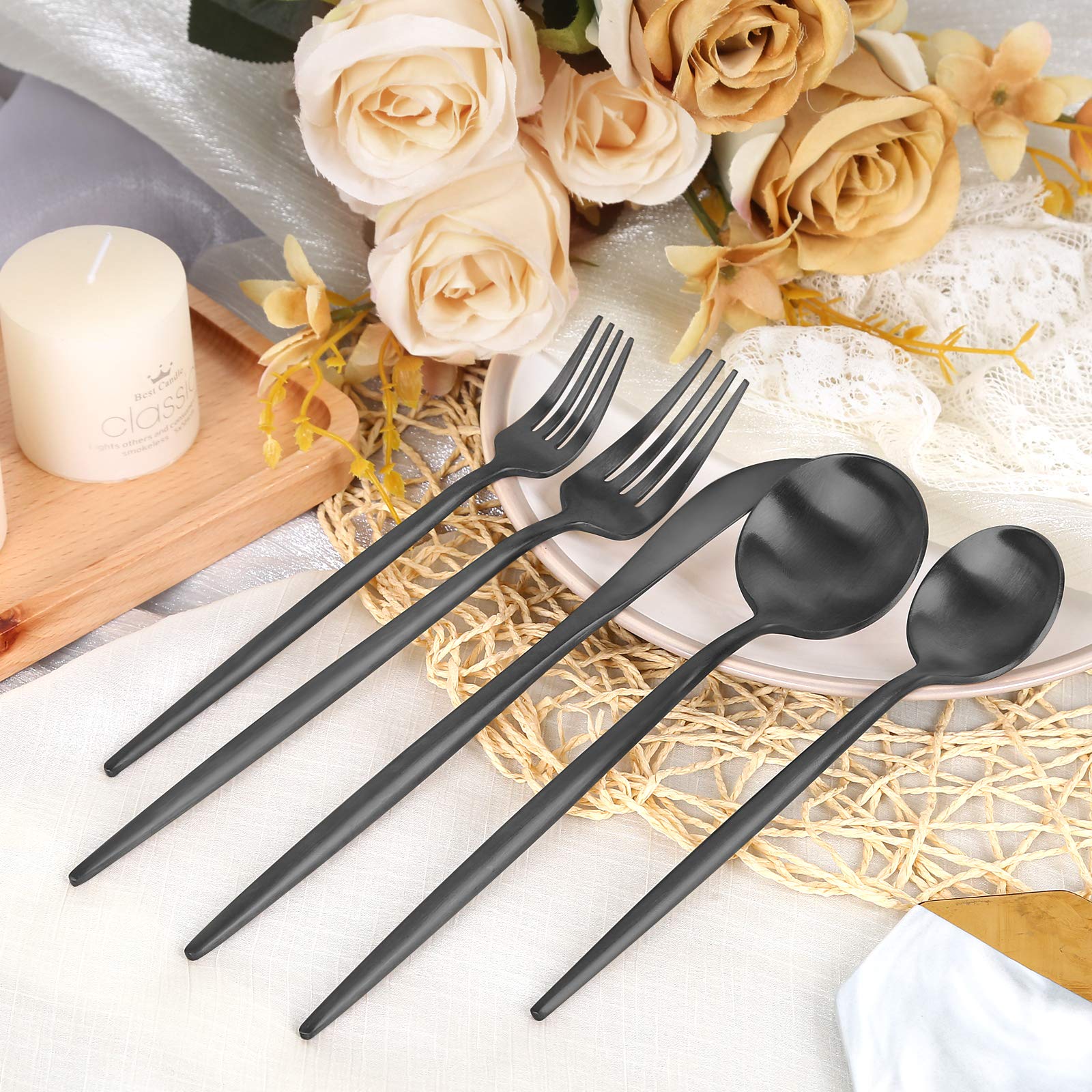 Matte Black Silverware Set 30 Pieces, FAMEWARE Stainless Steel Flatware Set,Service for 6,Kitchen Utensil Set, Tableware Cutlery Set, Satin Finished Polished & Dishwasher Safe