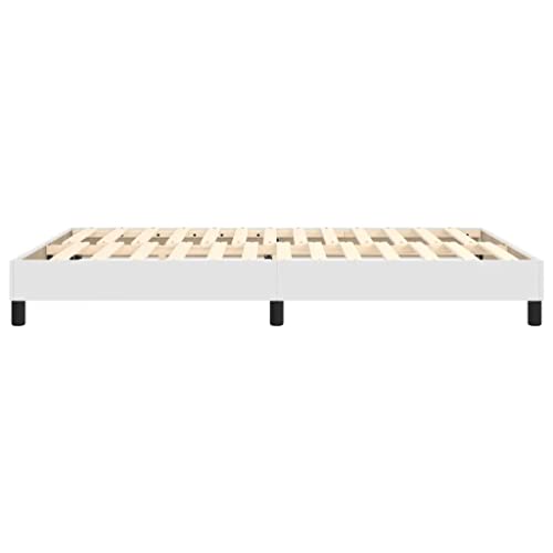 vidaXL Box Spring Bed Frame Home Indoor Bedroom Bed Accessory Wooden Upholstered Double Bed Base Furniture White 59.8"x79.9" Queen Faux Leather
