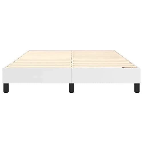 vidaXL Box Spring Bed Frame Home Indoor Bedroom Bed Accessory Wooden Upholstered Double Bed Base Furniture White 59.8"x79.9" Queen Faux Leather