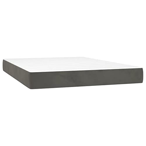 vidaXL Box Spring Bed with Mattress Home Bedroom Mattress Pad Double Bed Frame Base Foam Topper Furniture Dark Gray 53.9"x74.8" Velvet