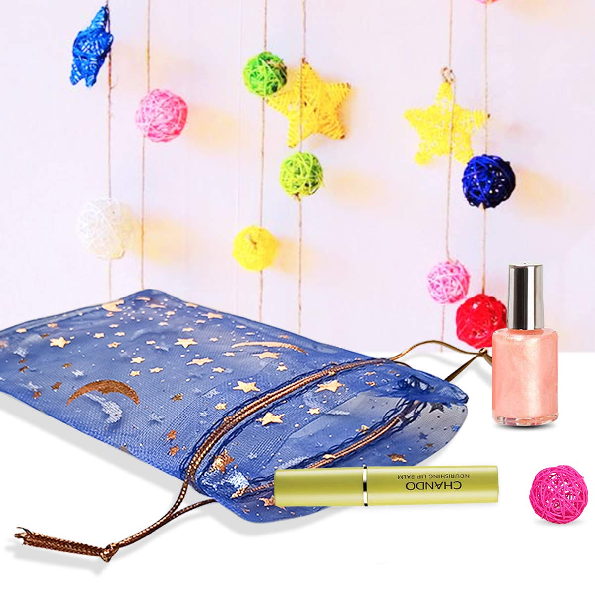 yuntop 100Pcs Moon Star Organza Jewelry Candy Pouch, Gift Bags Pouches for Wedding Party Valentine's Day (Mixed Color, 3.5 x 4.7 inch)