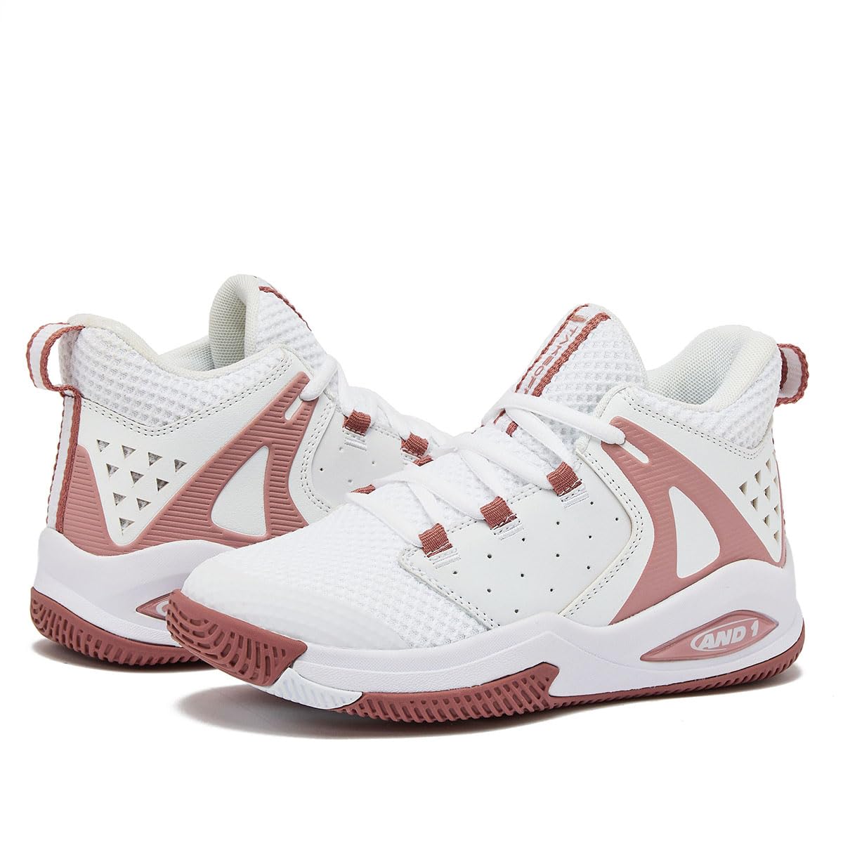 AND1 Takeoff 3.0 Girls & Boys Basketball Shoes, Boys High Top Sneakers - White/Light Pink, 2 Little Kid