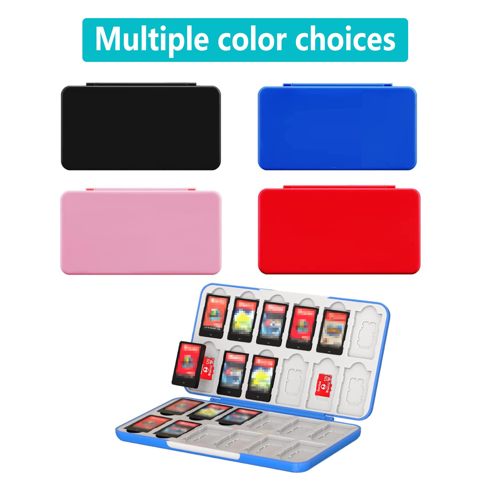 YUNKOZAND Switch Game Card Case Compatible with Switch/OLED/Lite,Portable Switch Game Holder with 24 Games Cartridge Slot&24 SD Card Storage, Travel Accessories Switch Game Case Blue