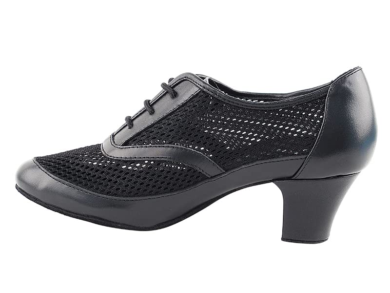 Very Fine Dancesport Shoes - Comfortable Ladies Latin, Salsa Ballroom Practice Dance Shoes - CD1108 Black Leather 2-inch Heel & Shoe Bag (Size 6)