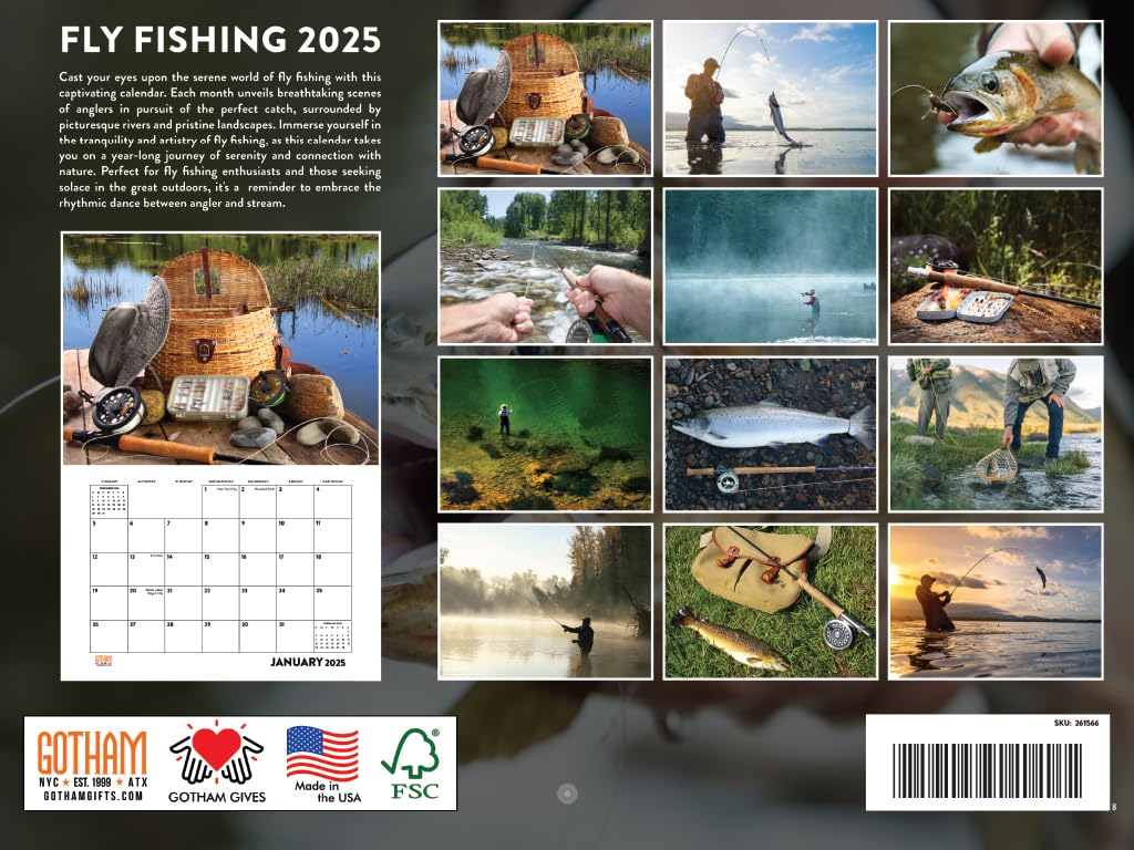 Fly Fishing Calendar 2025 Fish Monthly Wall Calender 12 Month | American Made In The USA