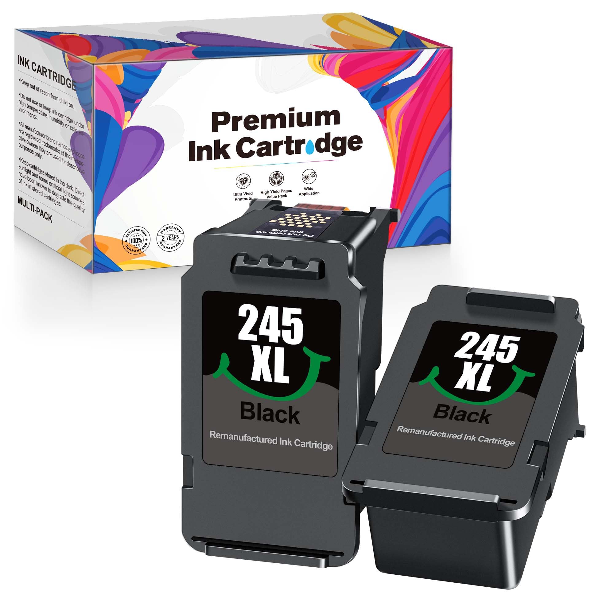 245XL Ink Cartridge High Yield Replacement for Canon Ink 245XL PG-245XL PG 245 Use with PIXMA MX492 MX490 MG2522 MG2920 MG2420 MG2520 MG2922 TS3100 TS3122 TS3320 TR4520 TR4522 Printers, 2 Black