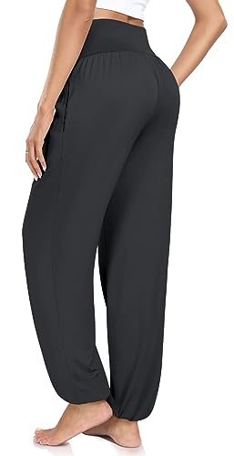 UEU Women's Harem Casual Loose Pants Yoga Sweatpants Flowy High Waisted Lounge Comfy Pajama Joggers with Pockets Darkgray S