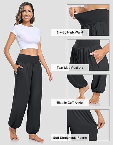 UEU Women's Harem Casual Loose Pants Yoga Sweatpants Flowy High Waisted Lounge Comfy Pajama Joggers with Pockets Darkgray S
