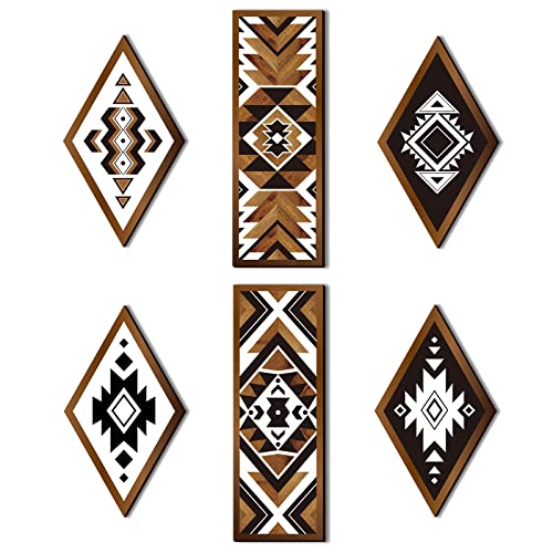 Tatuo 6 Pcs Farmhouse Home Wall Decor Western Snake Wall Decor Witchy Wooden Decor Witchy Wall Decor Altar Decor for Bedroom Living Room Bathroom Apartment (Rhombus, Rectangular Geometric)
