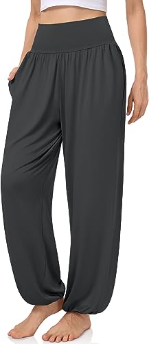 UEU Women's Harem Casual Loose Pants Yoga Sweatpants Flowy High Waisted Lounge Comfy Pajama Joggers with Pockets Darkgray S