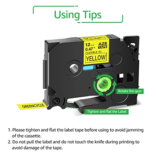 GREENCYCLE 4 Pack Compatible for Brother AZe-FX631 TZ-FX631 Black on Yellow Flexible ID Tape for Wire Cable 1/2 inch x 26.2 ft 12mm x 8m Work with Ptouch PT-P750W PT-P700 PT-D210 PT-D600 Label Maker
