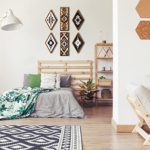 Tatuo 6 Pcs Farmhouse Home Wall Decor Western Snake Wall Decor Witchy Wooden Decor Witchy Wall Decor Altar Decor for Bedroom Living Room Bathroom Apartment (Rhombus, Rectangular Geometric)