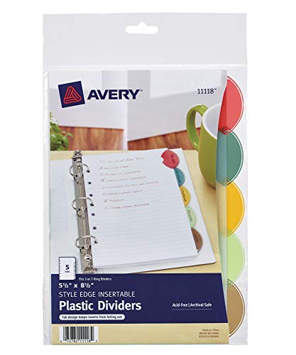 Avery Mini Economy View Binder with 1 Inch Round Ring, 5.5 x 8.5 inches, White, 1 Binder (5806) & Style Edge Insertable Plastic Dividers, 5.5 x 8.5 Inches, 5-Tab Set, 1 Set (11118)