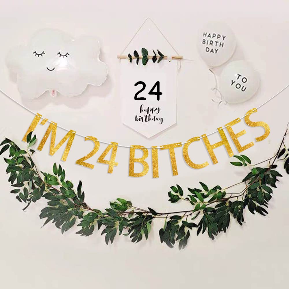 Santonila I'm 24 Bitches Banner for Women Girls 24th Birthday Party Decorations
